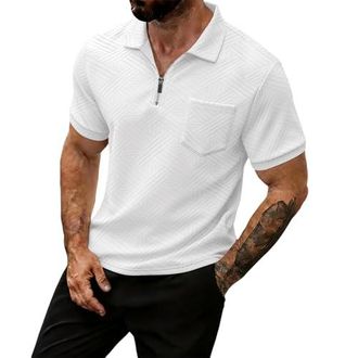 Generic Polo pour homme - Demi-fermeture &eacute;clair - Jacquard - Manches courtes - Col polo tendance - Chemise surdimensionn&eacute;e et confortable - V&ecirc;tement de travai
