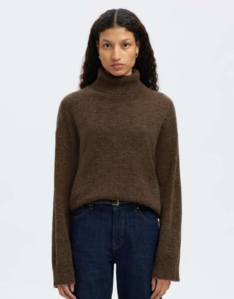 Selected Stehkragenpullover in Dachshund-Brown