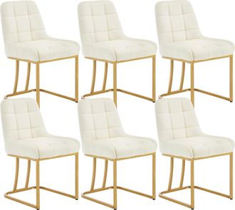 Woltu Esszimmerstühle 6er Set, Küchenstuhl Samt, Polsterstuhl mit Metallgestell in Bogenform, gepolsterter Stuhl mit Rückenlehne, Wohnzimmerstuhl Schminkstu