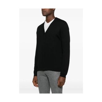 Goes Botanical Schwarzer V-Ausschnitt Pullover mit verstecktem Verschluss - - Knitwear - Herren - Schwarzk - 3XL