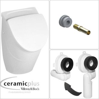 Villeroy & Boch O.novo Keramik Absaug Urinal mit CeramicPlus Beschichtung & Deckel, Ablauf- und Einlaufgarnitur - Villeroy&boch