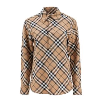 Burberry Chemise en popeline de coton &agrave; carreaux House Check - Femme - Blouses et Chemises - Brun - Taille: 34 FR