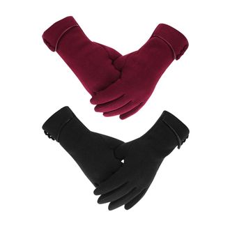 LAMA Interi&oslash;r 2 Paar Damen Winter Touchscreen Handschuhe - Warmer Pl&uuml;sch Gef&uuml;ttert Winddicht Dicke Winterhandschuhe f&uuml;r Frauen und M&auml;dchen - Schwarz + Rot
