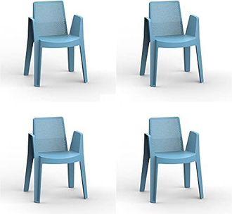 Resol Play Set 4 Gartenst&uuml;hle, stapelbar, mit Armlehnen und bel&uuml;fteter R&uuml;ckenlehne, Terrasse, Balkon, Esszimmer, Au&szlig;enbereich, leicht und robust, modernes D