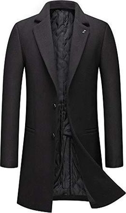 AlltheMen Manteau Homme Hiver Mi-Long Trench Coat en Laine Chaud Veste Slim Parka Couleur Unie Pardessus Coupe Vent Noir 1 3XL