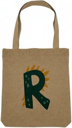 Fabulous Sac Shopping Tote Bag Aspect Lin - R Rom&eacute;o Rita Lettre Pr&eacute;nom Dinosaure Dessin Enfant - Sac de Courses Toile Epaisse 360g Beige Naturel Cabas Port&eacute; Ep