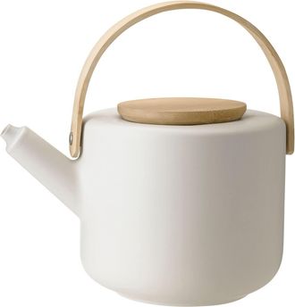 Stelton Teekanne Theo - Rustikale Steingut-Kanne, Deckel & Griff aus Bambus - Modernes skandinavisches Design, Gusseisen-Finish - Stilvolles Tee-Accessoire - 