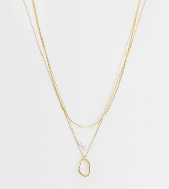 Orelia Collier &agrave; 3 rangs avec perles fantaisie et ovales irr&eacute;guli&egrave;res en plaqu&eacute; or 18 carats