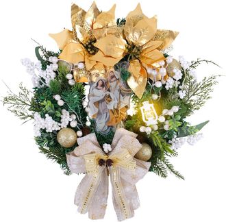 Generic LED-Weihnachtskranz - Weihnachtsschmuck, inspiriert von der Krippe, lebendige Winterpflanze, festliche Dekoration beleuchtet | f&uuml;r Innenr&auml;ume K&uuml;che, U