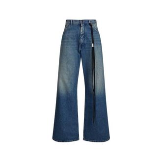 Ann Demeulemeester Jean ample Modest en denim de coton d&eacute;lav&eacute;