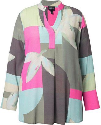 Ulla Popken Longbluse Bluse Zierfalte A-Linie Stehkragen Langarm