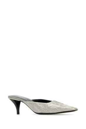 Gucci Womens Silver Fabric Mules Pearlgreylux Scarpe Con Tacco