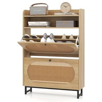 Giantex Meuble Chaussure, Tiroirs Rabattables en Rotin PE, 2 &Eacute;tag&egrave;res R&eacute;glables Amovibles, Armoire a Chaussures, Pieds Robuste en M&eacute;tal, Gain de Place, pour E