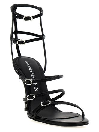 Alexander McQueen Womens Lacquered Stiletto Sandal Black Sheepskin Leather