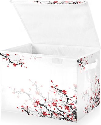 Mnsruu Aufbewahrungsboxen mit Deckel, Pflaumenbl&uuml;te, Winter, chinesischer Stil, gro&szlig;er Aufbewahrungskorb, Organizer, Regale, W&uuml;rfel, Spielzeug, Kleidung, Unt