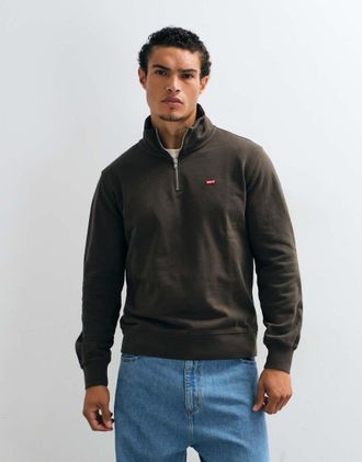Levi's sweat-shirt zipp&eacute; &agrave; mi-hauteur &agrave; logo de la marque marron