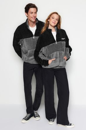 Trendyol MAN Herren Schwarz Colour-Block Lang Oversize Sweatshirts