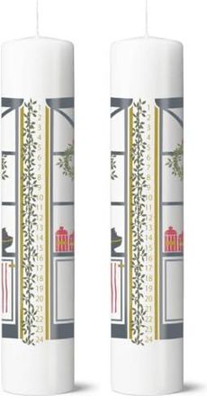 Holmegaard Christmas Kalenderkerze 2024 aus vollraffiniertem Parafin mit Weihnachtsmotiven, 5cm Durchmesser, H&ouml;he: 25cm (Packung mit 2)