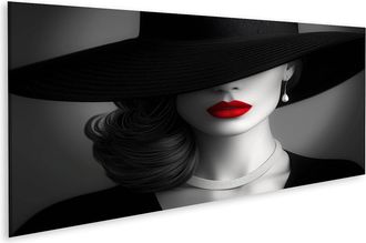 Islandburner Bild auf Leinwand Frau Mit Hut Und Roten Lippen Noir Stil Bilder Wandbilder Poster