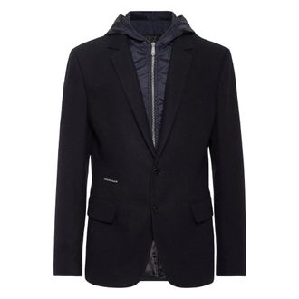 Philipp Plein Homme, Vestes, Bleu, Taille: 2XL Blazer &agrave; capuche en laine hydrofuge
