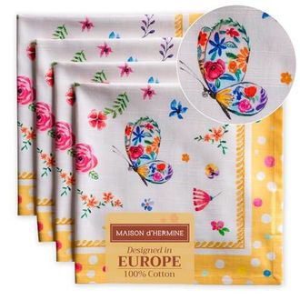 Maison d'Hermine Happy Florals Lot de 4 Serviettes 100% Coton Douces et Confortables, parfaites pour Les dîners en Famille Mariages Cocktail Cuisine Accueil (Sweety, 4
