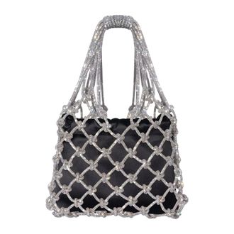 Hibourama Bags Femme, Sacs, Gris, Taille: ONE Size Pochette Clutch en Satin Tiss&eacute; de Cristaux