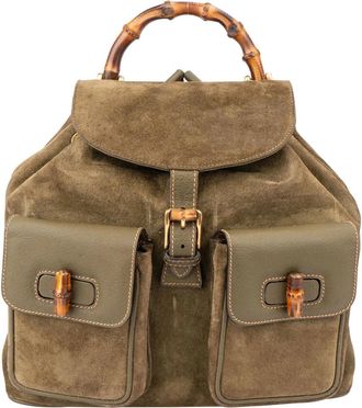 Gucci Crossbody Bags - Gucci Suede Monogram Bamboo Backpack - Gr. unisize - in Gr&uuml;n - f&uuml;r Damen