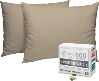 Pizuna Luxuri&ouml;ser Soft-Satin 2er Pack Kissenbezug 70 x 90 cm Einfach Taupe, 600 Fadenzahl Baumwolle Kissenbez&uuml;ge, 100% Langstapel Baumwolle Nur Kissenbezug (