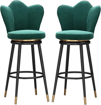 Generic Drehbarer Barhocker mit bl&uuml;tenf&ouml;rmiger R&uuml;ckenlehne, Fu&szlig;st&uuml;tze und schwarzen Metallbeinen f&uuml;r K&uuml;cheninseln, Bartheken und Esszimmer