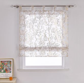 Joyswahl Moderne Raffrollo mit Schlaufen Raffgardinen Wohnzimmer Fenster Vorhänge Weiß Bändchenrollo Transparent Rollo Leinenoptik BxH 100x140cm Gold 1 Stück