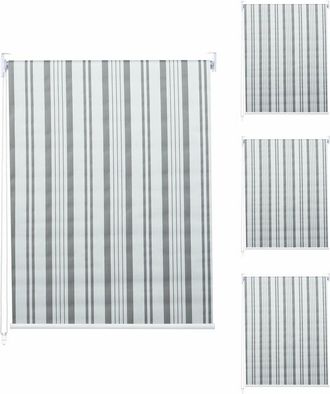 Hhg 4er-Set Rollo HHG 474, Fensterrollo Seitenzugrollo Jalousie, 120x230cm Sonnenschutz blickdicht grau/wei&szlig;