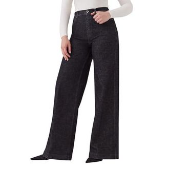 Generico Jeans Femme Large Long Baggy Printemps Jeans Femmes Jambe Droite Taille Haute Vintage Pantalon Denim Casual Loose Couleur Unie Pantalon avec Poches Hi