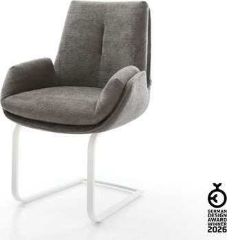 DELIFE Freischwinger Clea-Flex Boucl&eacute; Soft Schlamm Freischwinger flach Wei&szlig;, Esszimmerst&uuml;hle