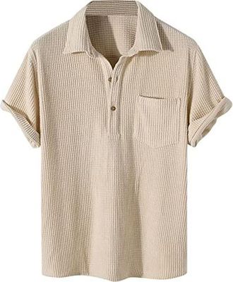 Generic Chemise d&eacute;contract&eacute;e &agrave; manches courtes pour homme - Chemise &agrave; carreaux avec 1/2 bouton Down - Chemise d&eacute;t&eacute; avec col rabattu - T-shirt l&eacute;ger - Respiran