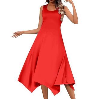 Generic Robe d&eacute;t&eacute; d&eacute;contract&eacute;e pour femme - Sans manches - Mouchoir - Ourlet - Robe longue - Robe de plage avec poches, Orange, XXL