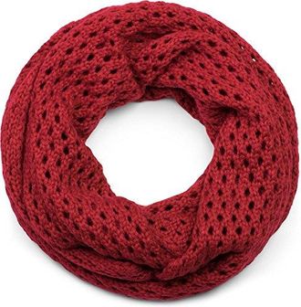 styleBREAKER écharpe loop tricotée avec motif ajouré, snood uni en maille ajourée, écharpe dhiver, unisexe 01018156, couleur:Bordeaux-rouge