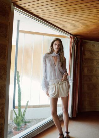 Mango Blouse &agrave; rayures et volants bleu - Femme - XS - MANGO