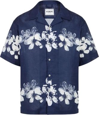 Iceberg Homme, Chemises, Bleu, Taille: M Chemise D&eacute;contract&eacute;e en Lin et Coton