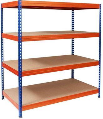 Floordirekt &Eacute;tag&egrave;re charge lourde T&ocirc;le dacier 4 &Eacute;tages Bleu-orange 200 x 150 x 60 cm Charge Max : 1500 kg