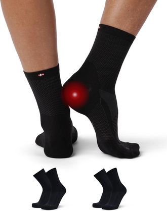 Danish Endurance 2 Paar Plantarfasziitis-Socken, Kompressionsstrümpfe, Orthopädische Socken, Knöchel und Fußgewölbe Unterstützung, Schwarz/Grau 39-42