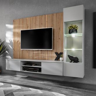 Paris Prix Ensemble Meuble TV Rayure Xari 200cm Naturel & Gris