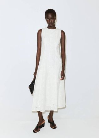 Mango A-Linien-Kleid mit Lochstickereien wei&szlig; - Damen - XS - MANGO