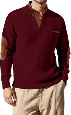 Generic Sweat-shirt sans capuche pour homme - Pull en tricot avec 1/4 boutons - T-shirt &agrave; manches longues - Coupe droite - Confortable - Doux - Printemps - Au