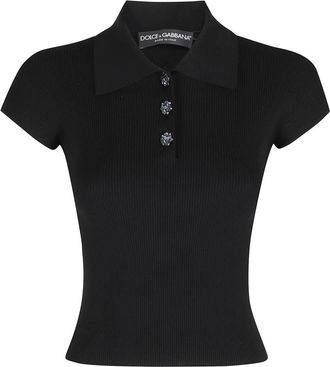 Dolce & Gabbana Femme, Tops, Noir, Taille: 36 FR Polo Crystal