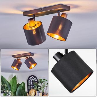 HOFSTEIN Deckenleuchte Alsen, Deckenlampe aus Metall/Stoff in Schwarz/Kupfer, verstellbare Leuchte im modernen Design (Schirme Ø 12 cm), 2 x E14, Esszimmer, Wo