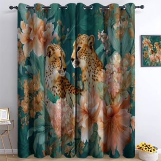 Generic Farbe Sonnenschutz Gardinen mit &Ouml;sen Thermo Vorh&auml;nge f&uuml;r Wohnzimmer Blackout Vorhang mit Muster Eleganz Blumen Tiere Leopard, H260 x B140 cm (2er Pack