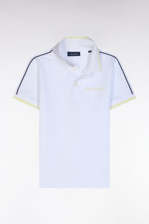Eden Park Polo &Agrave; Manches Courtes En Coton Blanc Logo Jaune Coupe Droite