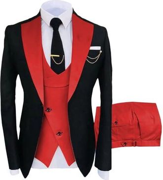 Generic Costume 3 pièces pour homme - Coupe ajustée - Élégant smoking pour mariage, bal de fin dannée, costume formel daffaires - Gilet et pantalon, Rouge, 5X