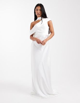 Six Stories Bridal - Maxi-Brautkleid aus Satin in Wei&szlig; mit One-Shoulder-Tr&auml;ger