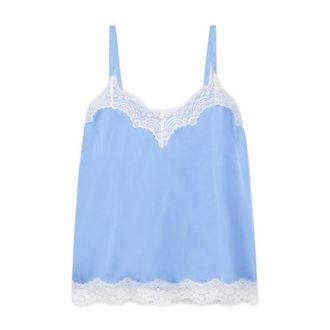 Fiorella Rubino Top en satin avec d&eacute;tails en dentelle - Femme - Tops - Bleu - Taille: 50 FR